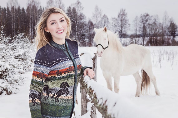Womens Sweater With Horses/ Warm Handmade Cardigans/ 100% | Etsy