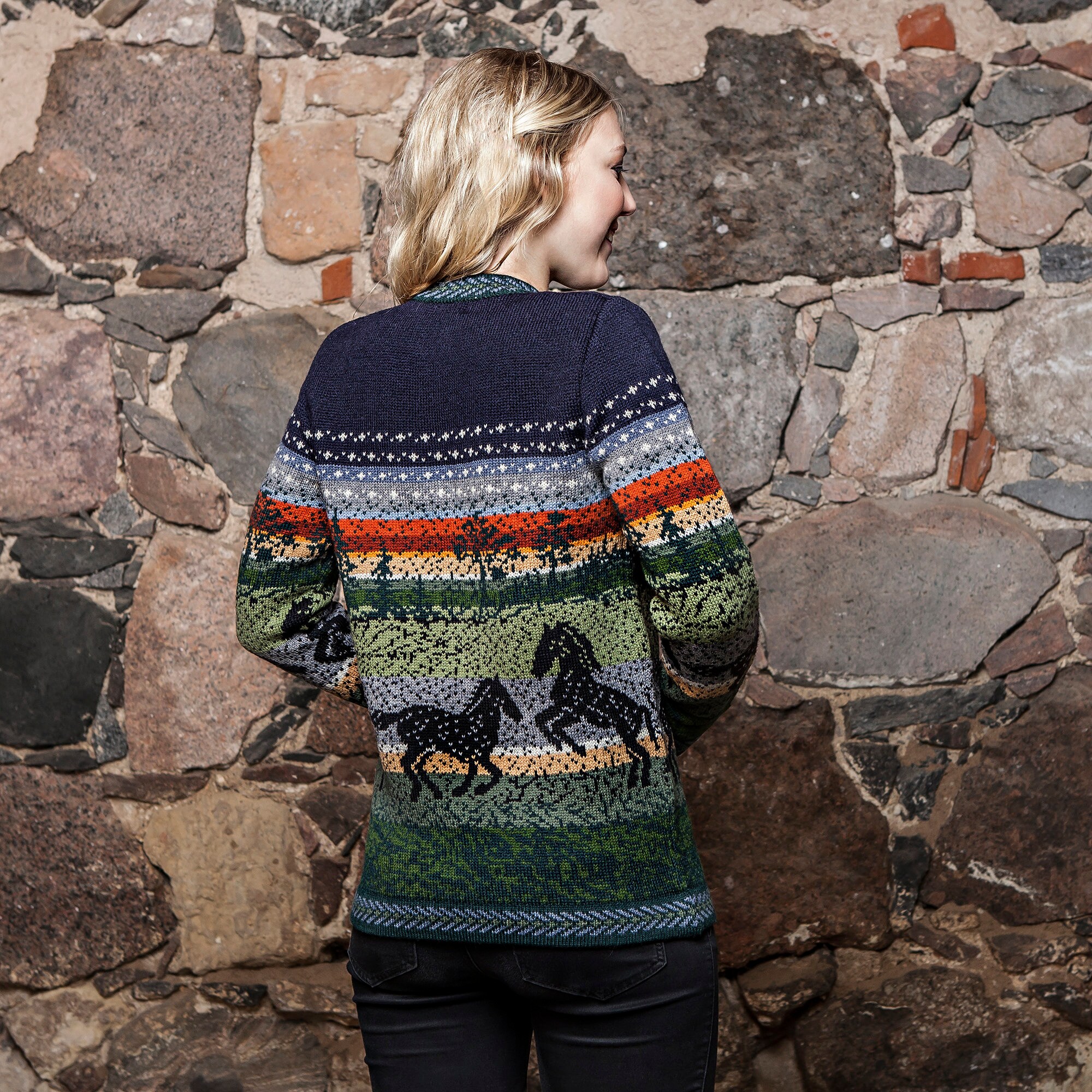 Womens Sweater With Horses/ Warm Handmade Cardigans/ 100% Natural Sheep ...