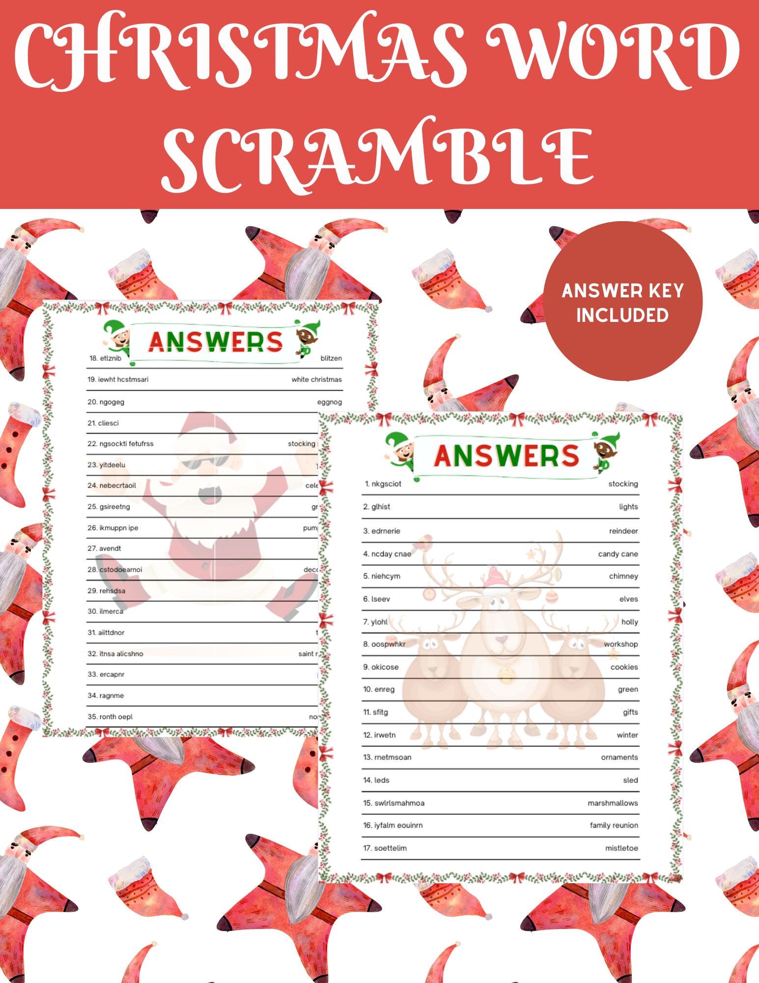 Christmas Word Scramble Game, Holiday Word Scramble, Printable Holiday ...