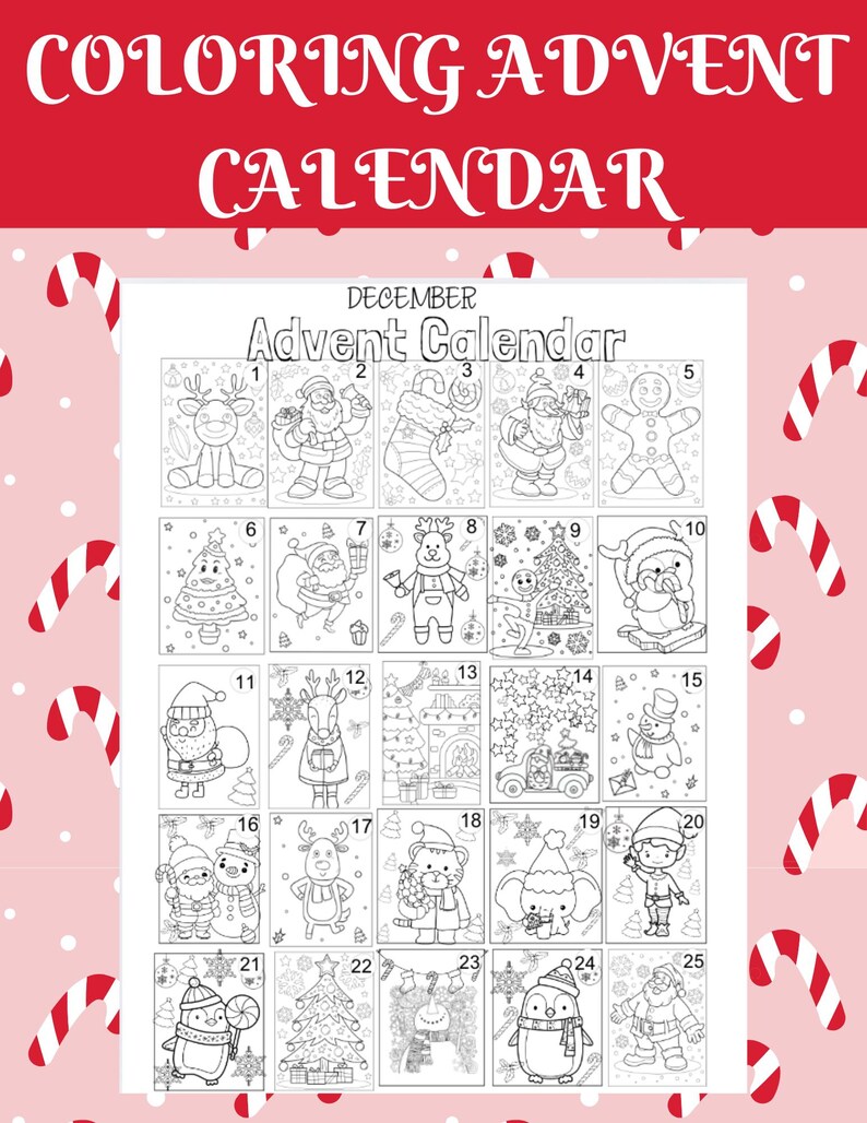 Coloring Advent Calendar, Advent Calendar Printable, Advent Coloring ...