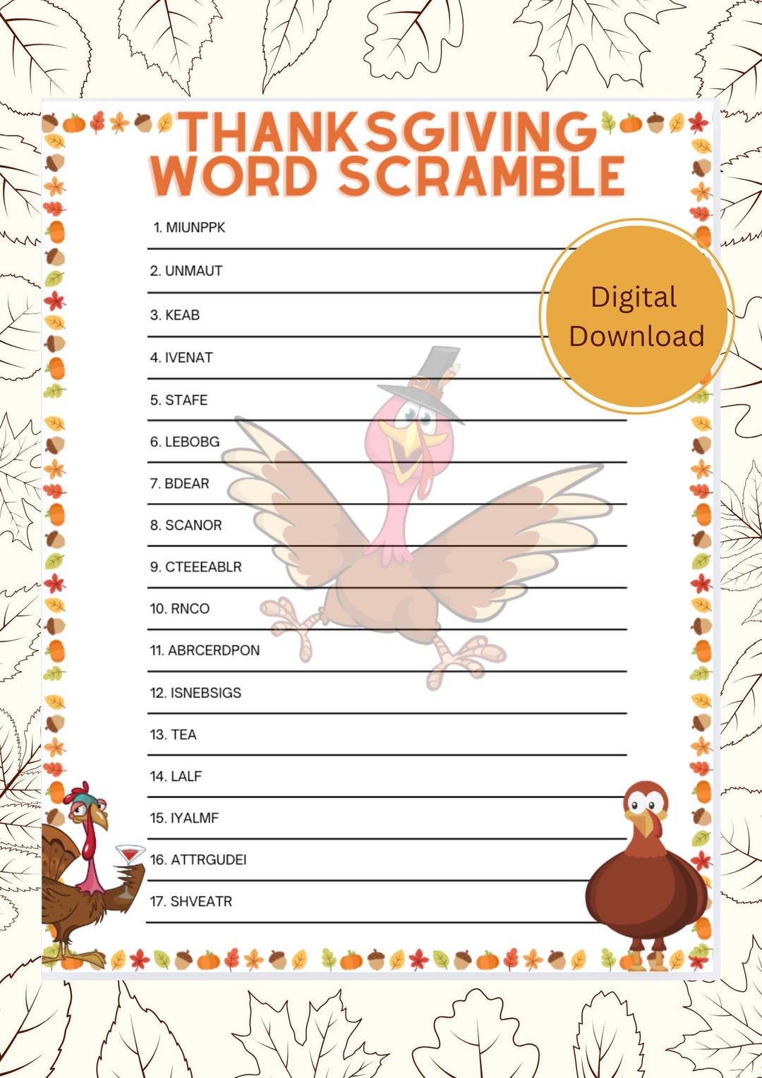 Thanksgiving Word Scramble Game, Holiday Word Scramble, Printable Word ...