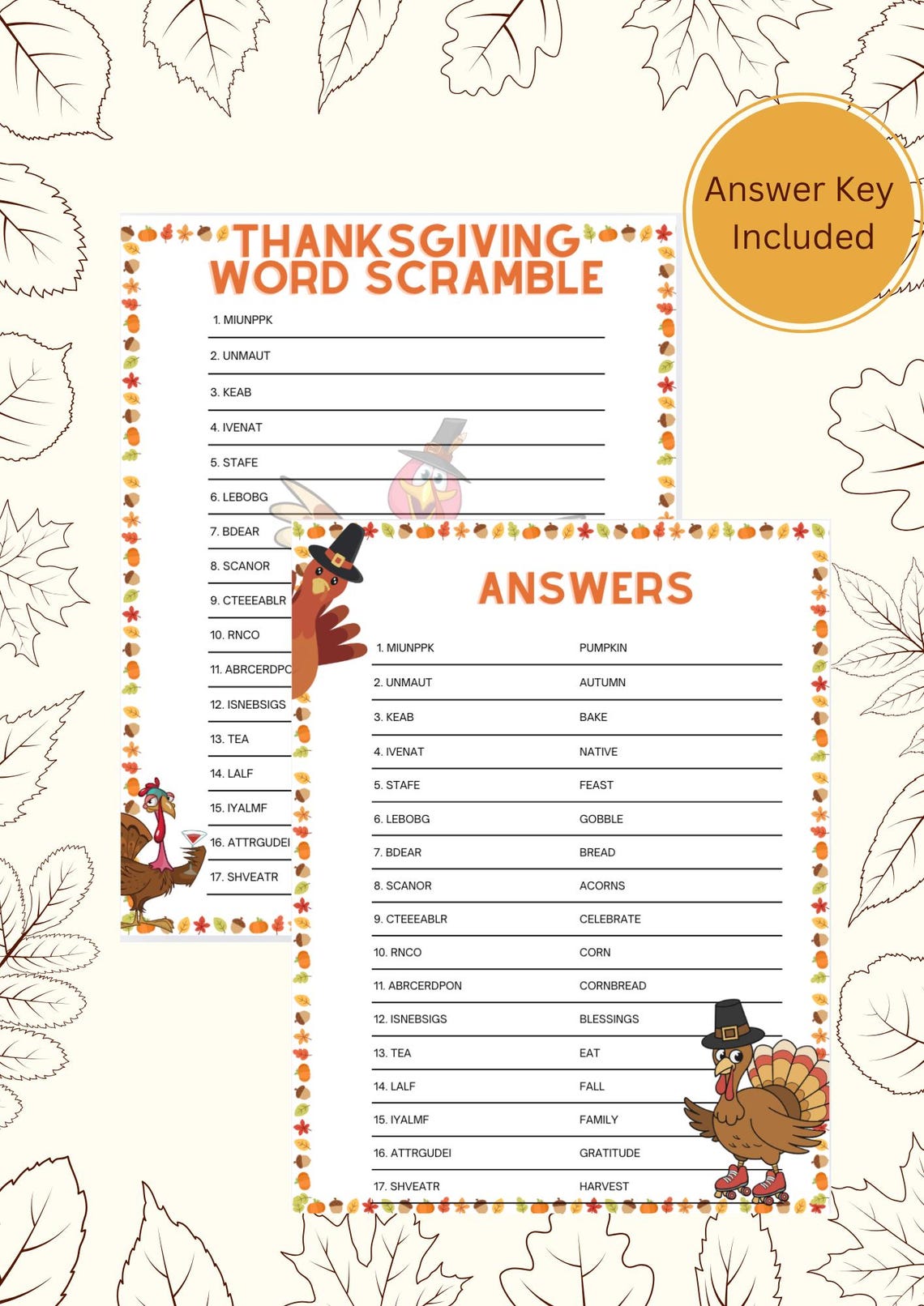 Thanksgiving Word Scramble Game, Holiday Word Scramble, Printable Word ...