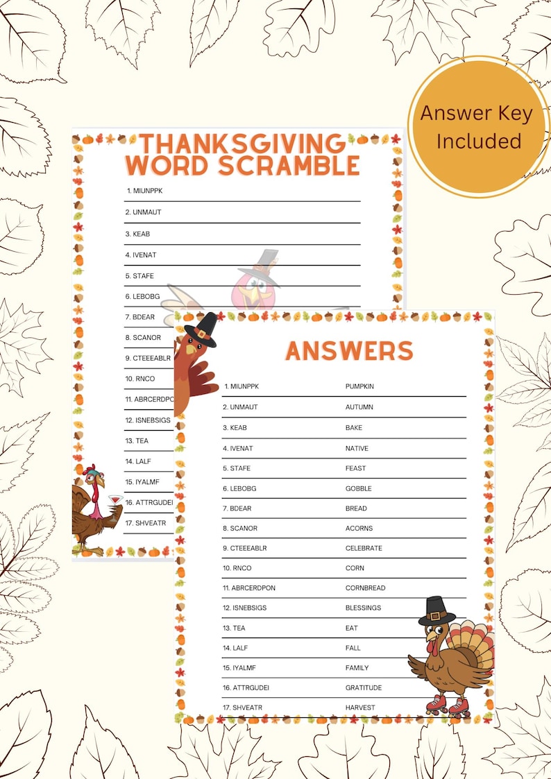 Thanksgiving Word Scramble Game, Holiday Word Scramble, Printable Word ...