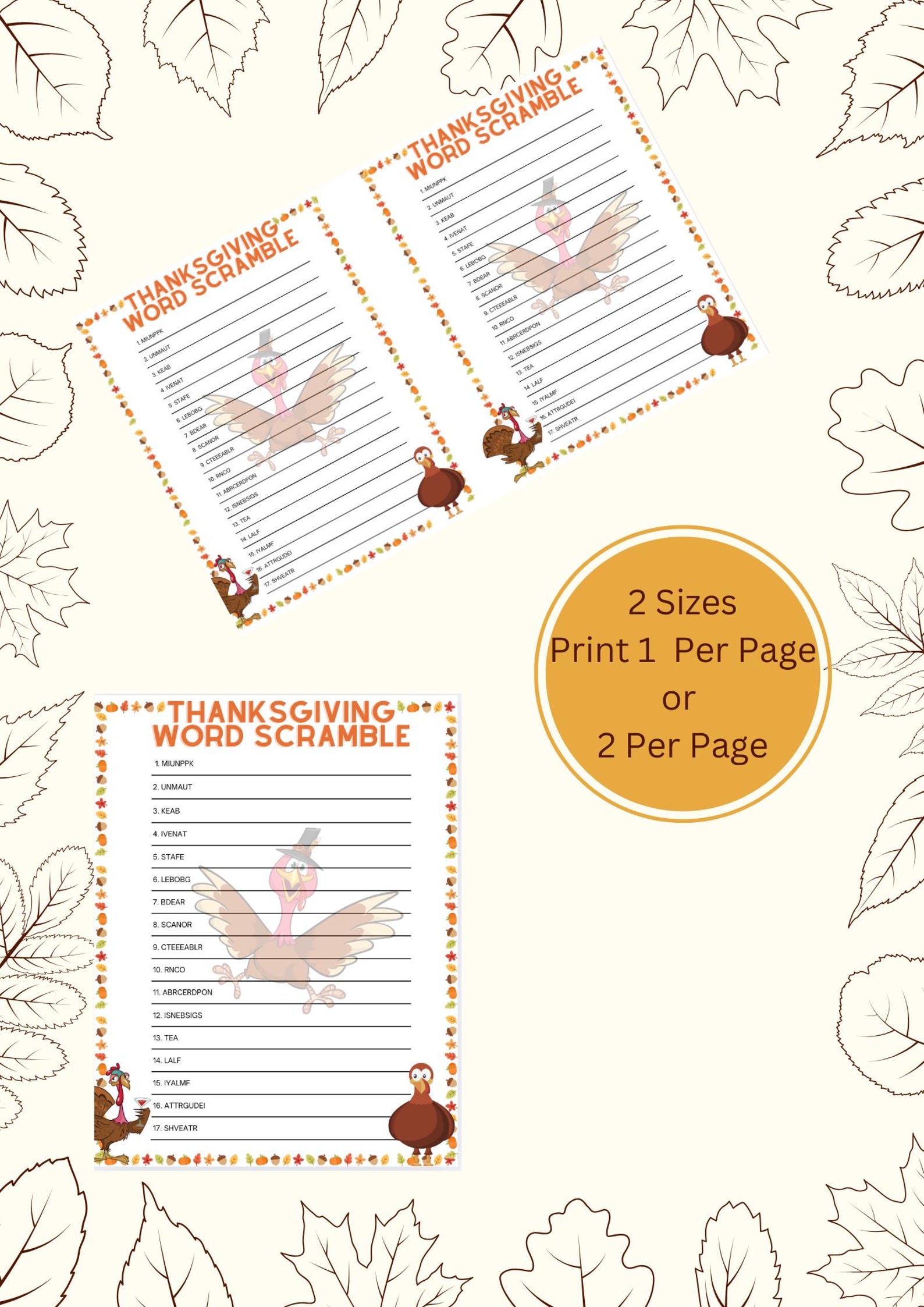 Thanksgiving Word Scramble Game, Holiday Word Scramble, Printable Word ...