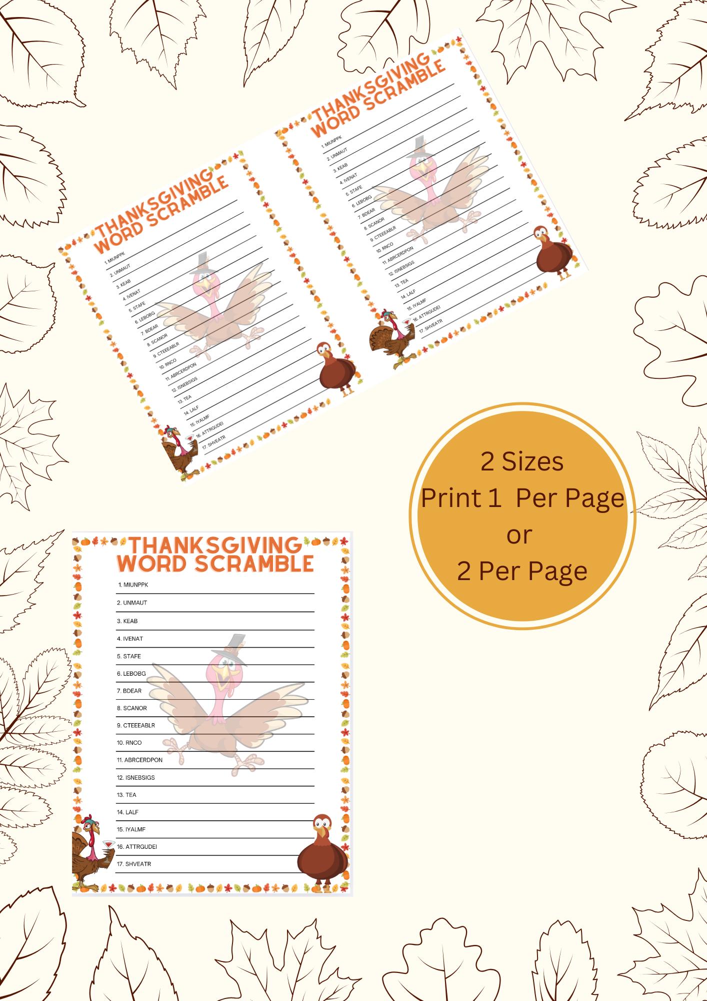 Thanksgiving Word Scramble Game, Holiday Word Scramble, Printable Word ...