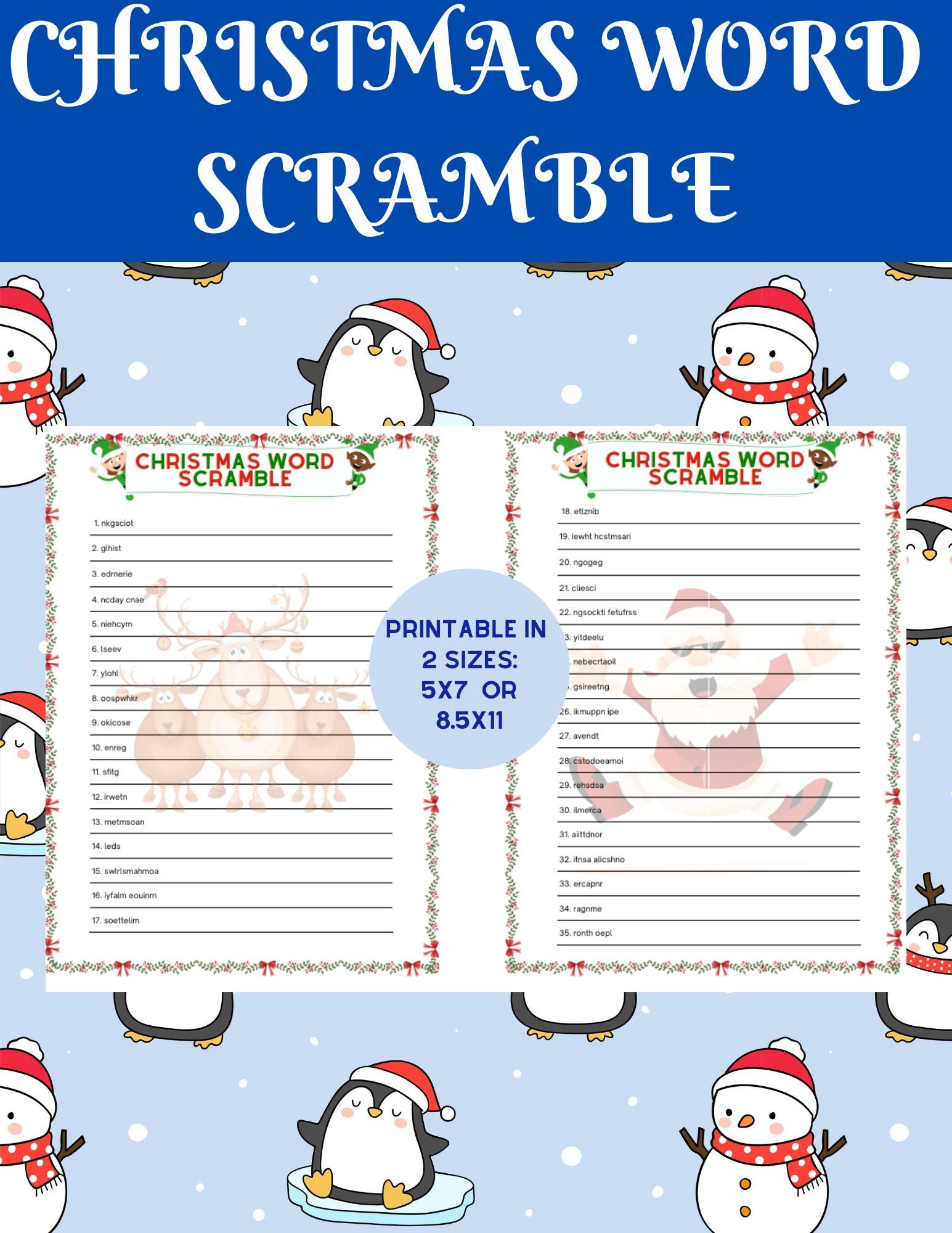Christmas Word Scramble Game, Holiday Word Scramble, Printable Holiday ...