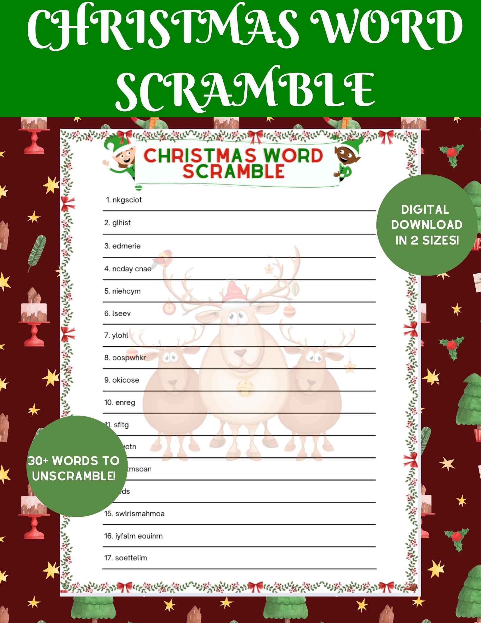 Christmas Word Scramble Game, Holiday Word Scramble, Printable Holiday ...