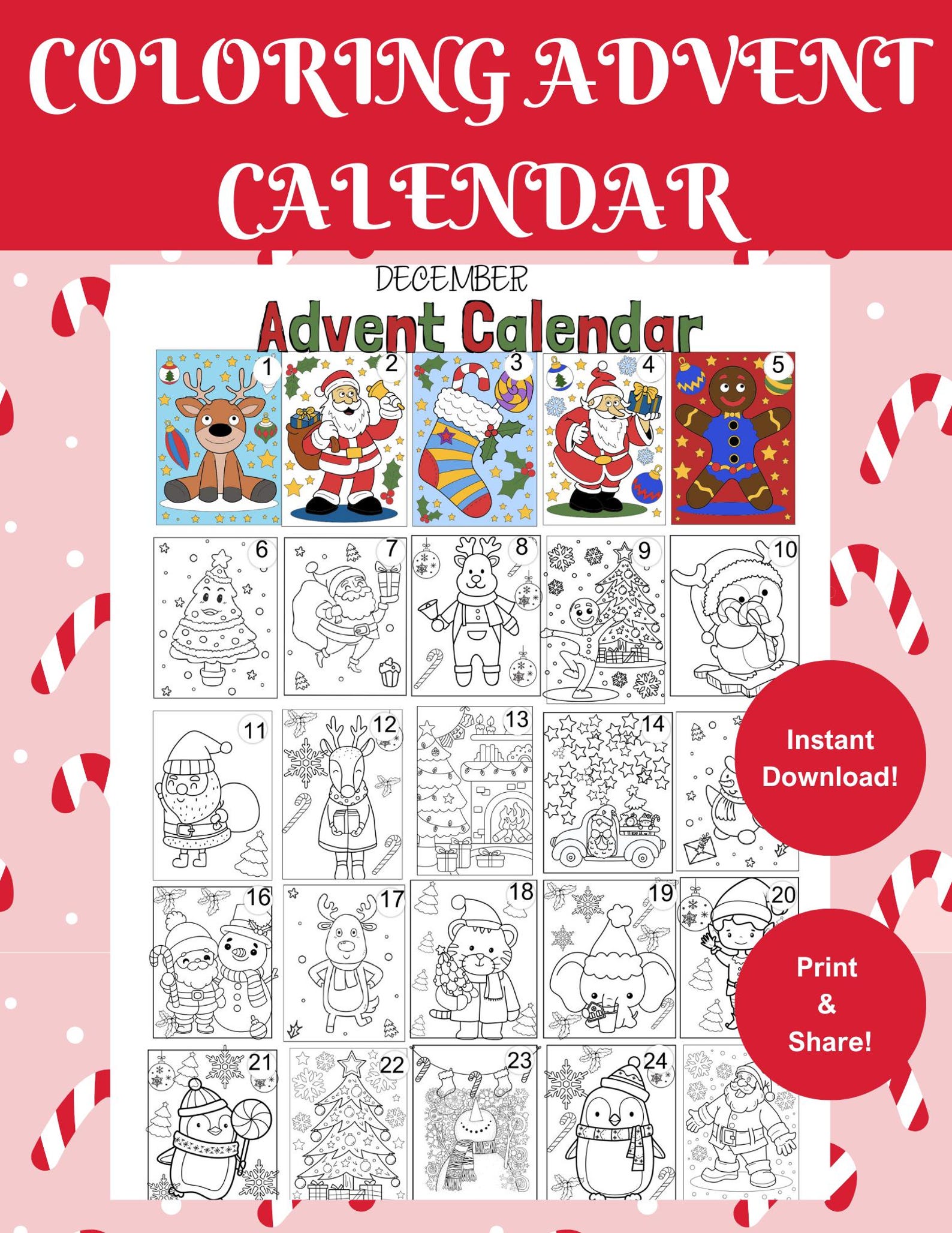 Coloring Advent Calendar, Advent Calendar Printable, Advent Coloring ...