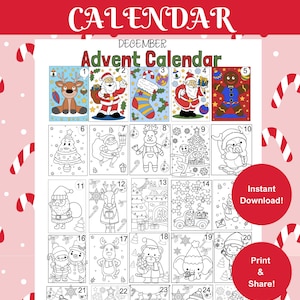Coloring Advent Calendar, Advent Calendar Printable, Advent Coloring ...