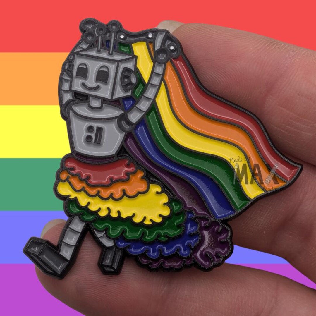 Sprocket Pin - Bots on on Parade Enamel LGBTQ+ Robot Enamel Pins - Gay Rainbow Pride Flag Robot ...