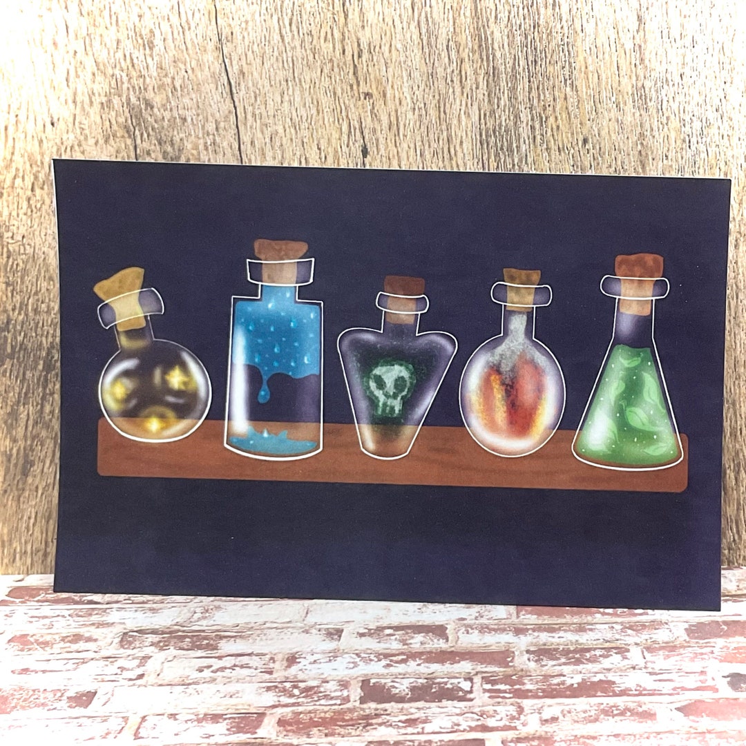 Elemental Potion Shelf 4X6 Art Print of Hand Drawn Design Witchy MTG ...