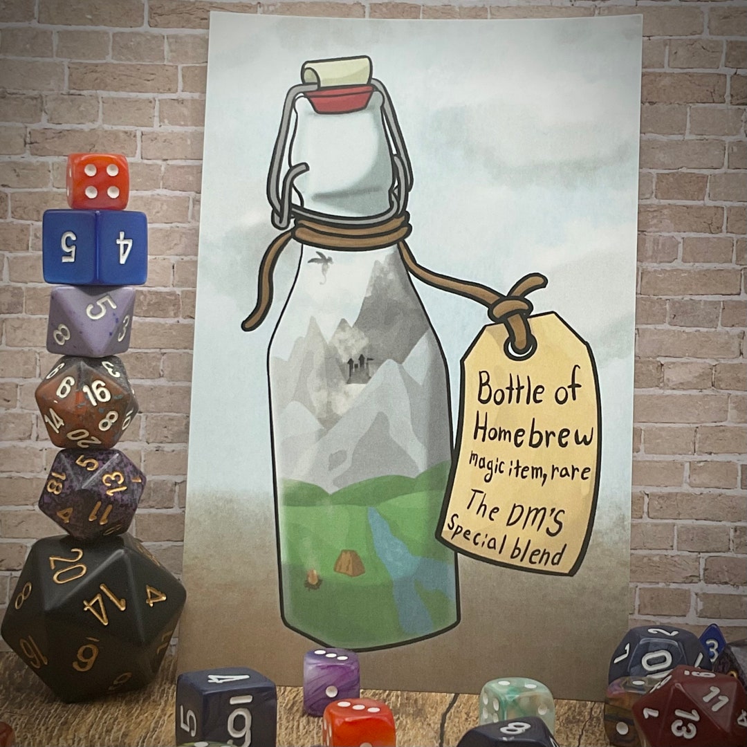 Bottle of Homebrew 4X6 Art Print of Hand Drawn Design Tabletop RPG DND ...