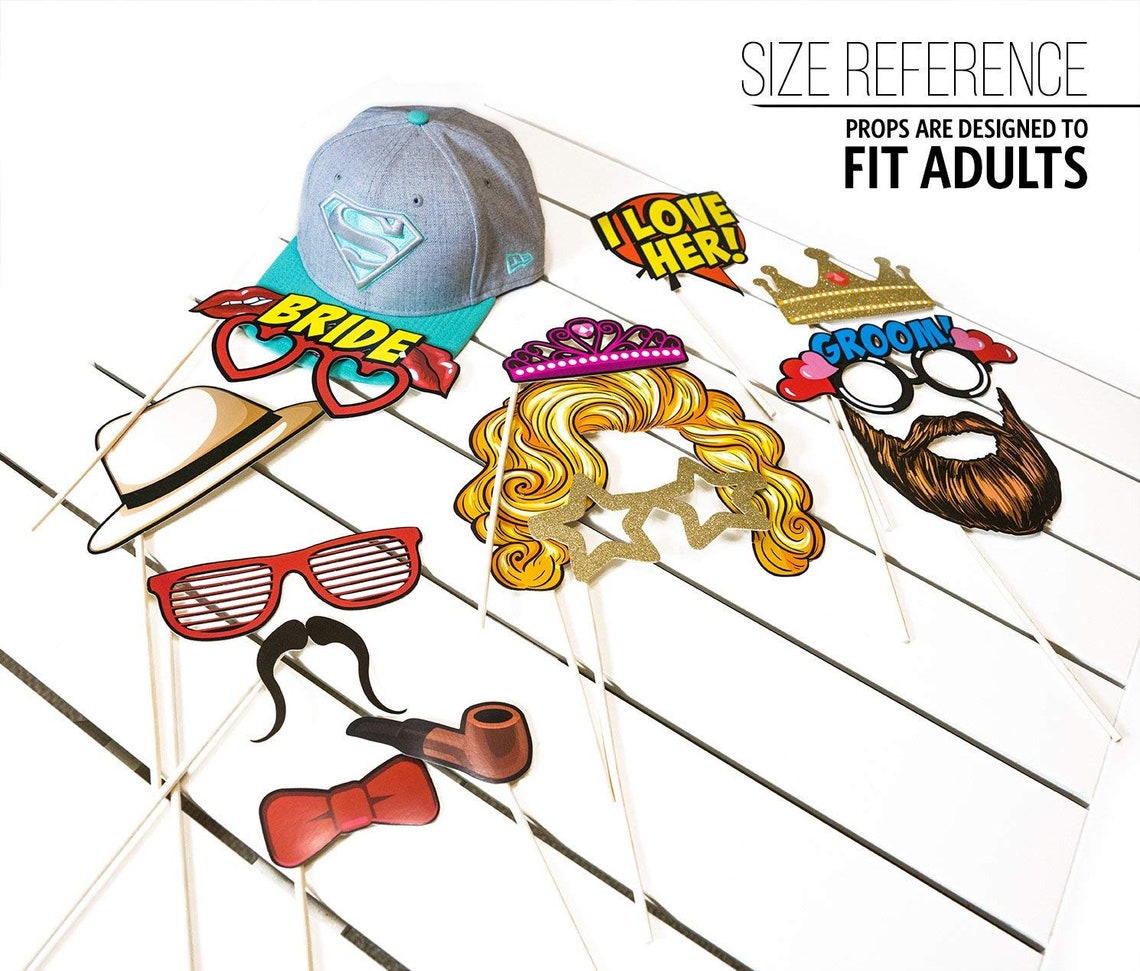 Wedding Photo Booth Props Kit 38 Pieces With Wooden Sticks - Etsy