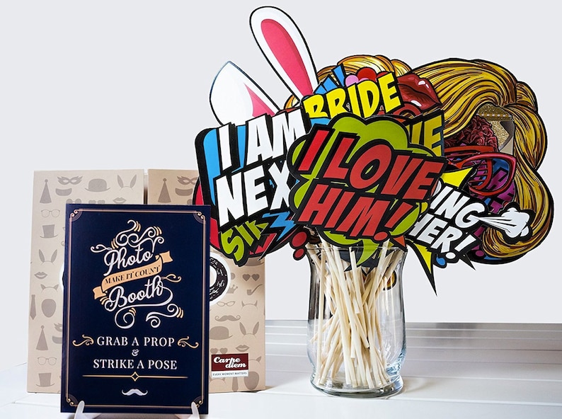 Wedding Photo Booth Props Kit 38 Pieces With Wooden Sticks - Etsy