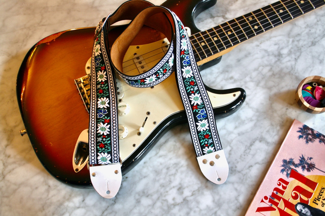 Vintage 70s White 'edelweiss' Hippie Guitar - Camera - Bag Strap - Etsy