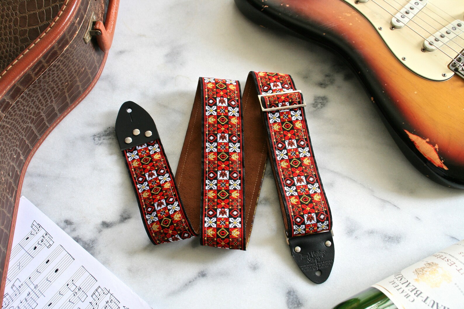 Vintage 70s Red 'woodstock' Hippie Guitar Strap | Etsy