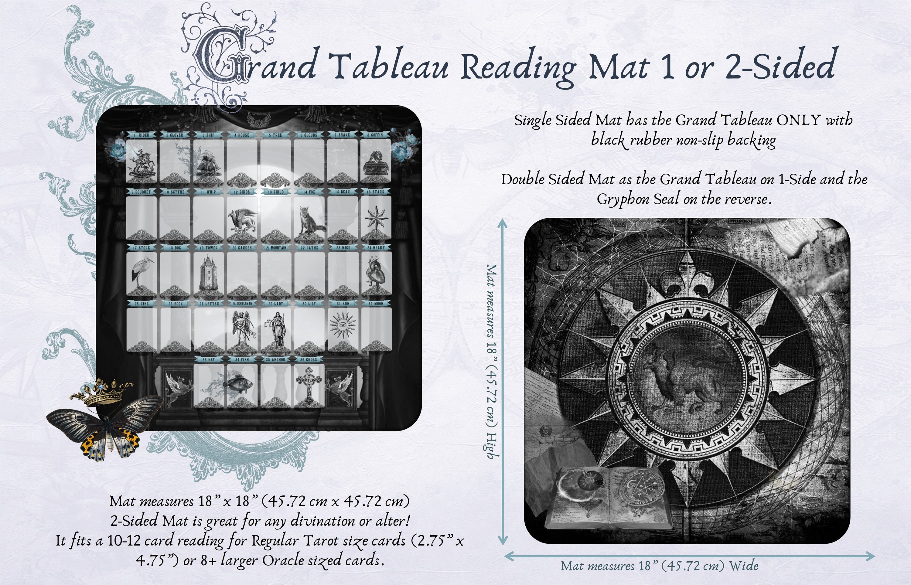 Grand Tableau Reading Mat MINI- Lenormand Reading - Tarot Cloth ...