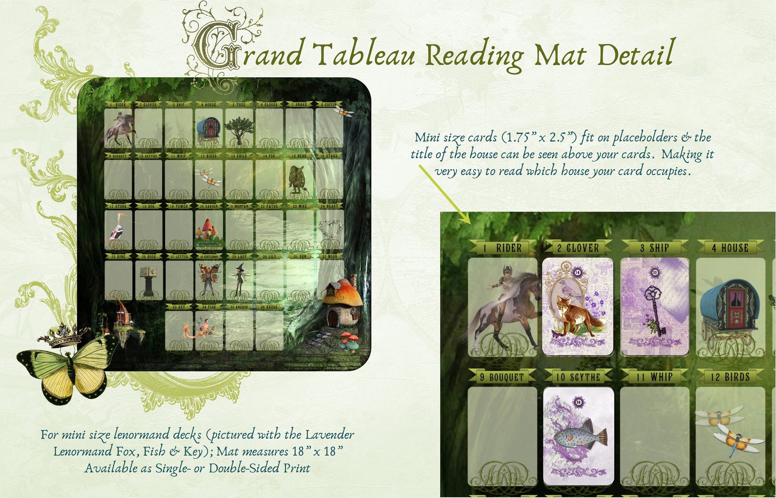 Grand Tableau Reading Mat MINI- Lenormand Reading - Tarot Cloth ...