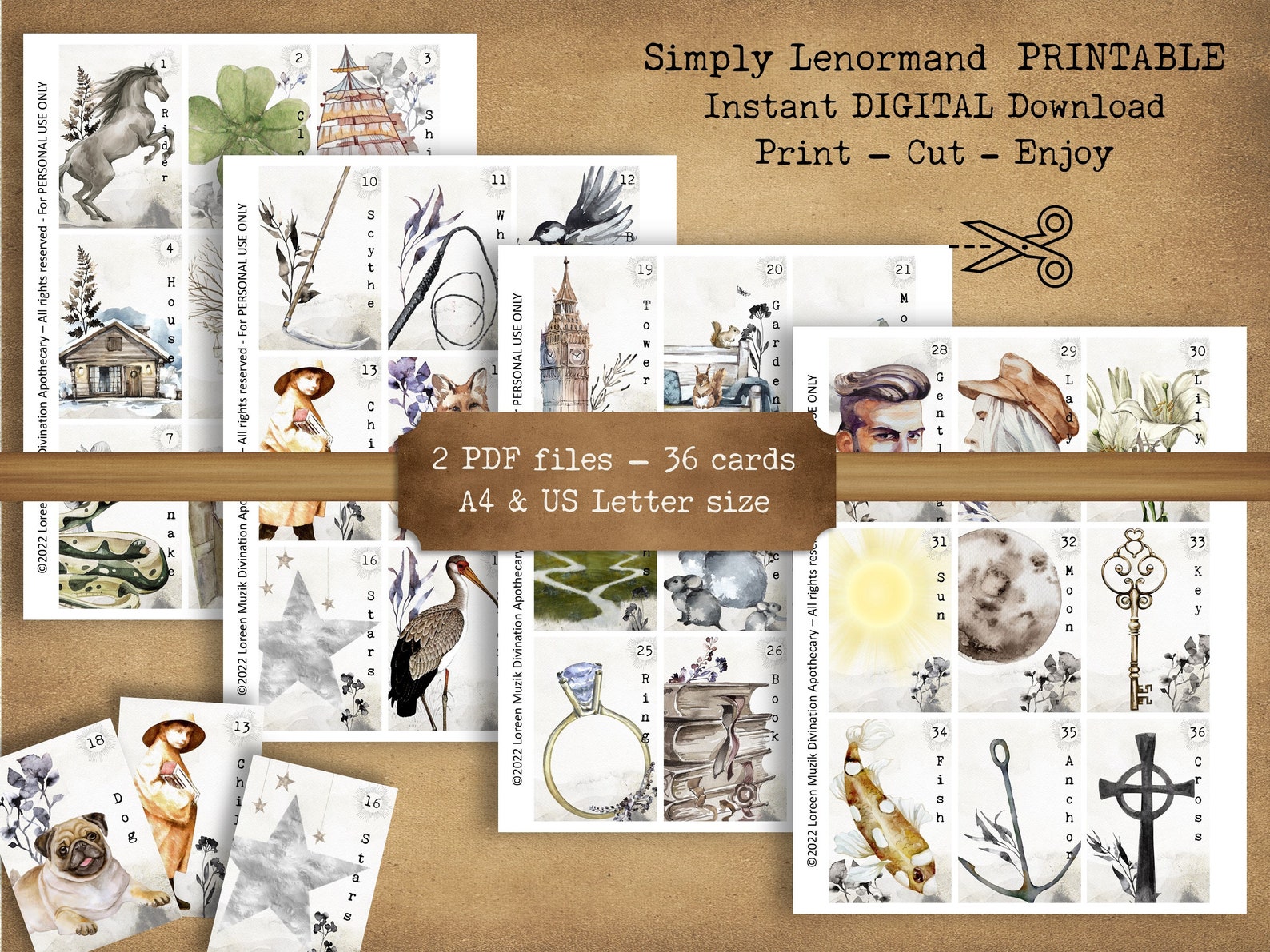 Simply Lenormand Printable Cards, Instant Download, Digital Deck, PDF ...
