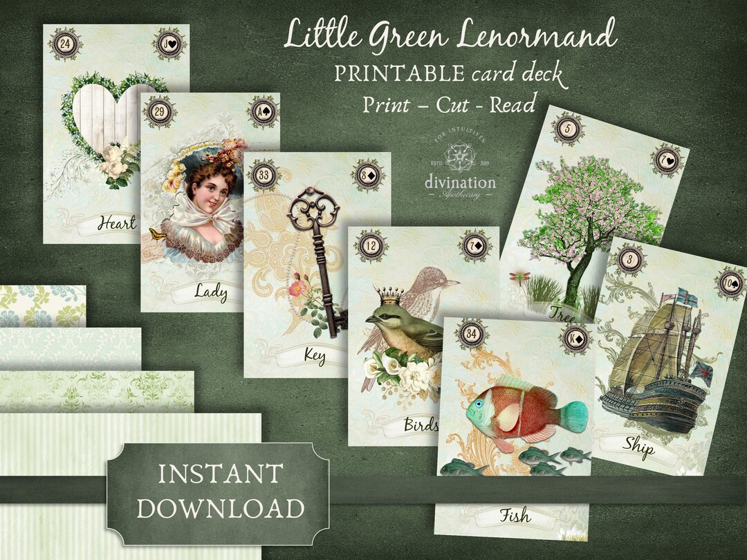 Little Green Lenormand Printable Cards, Instant Download, Digital Deck ...