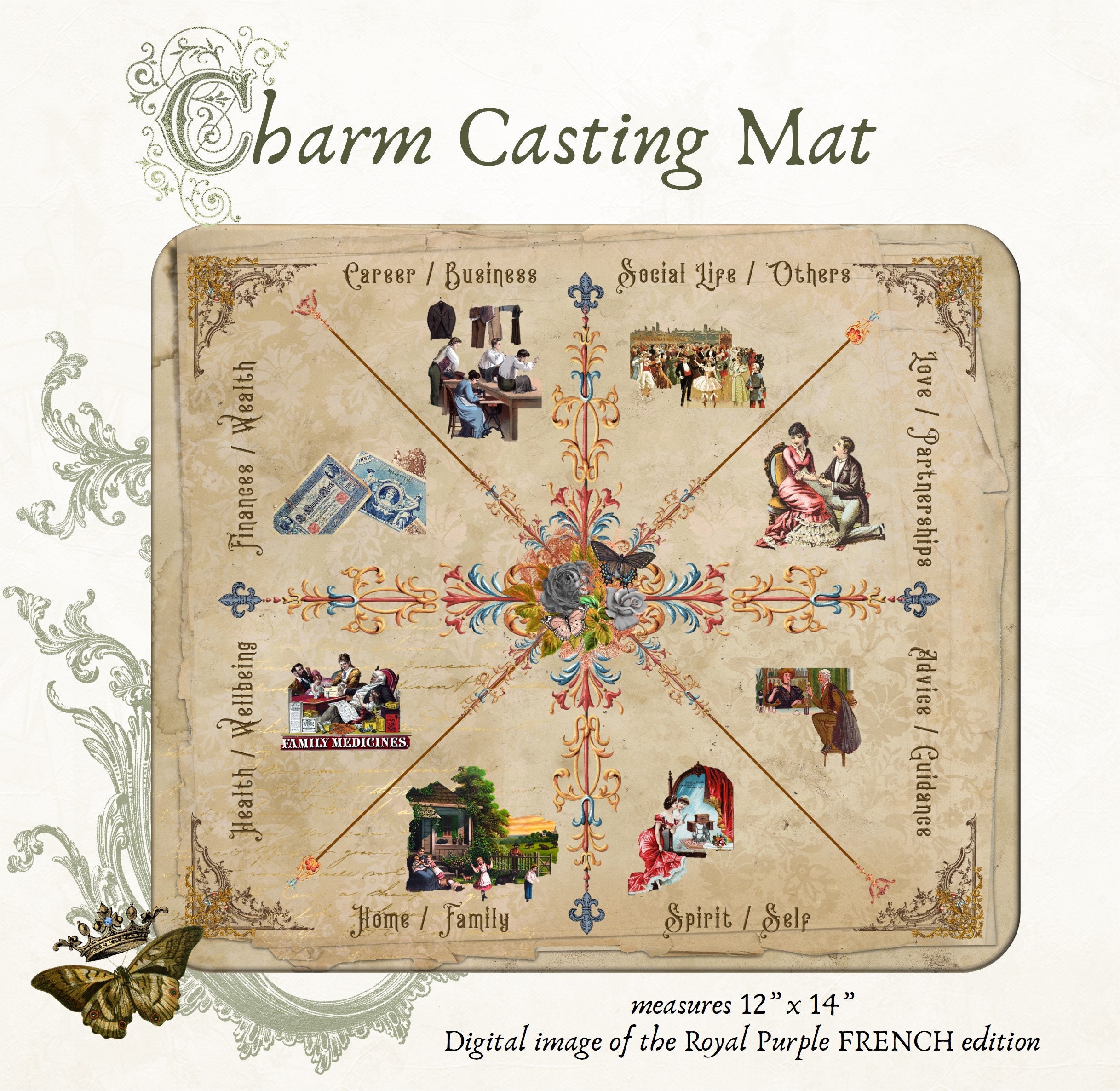 Charm Casting Mat, Dice Casting Mat, Divination Mat With Vintage Look ...