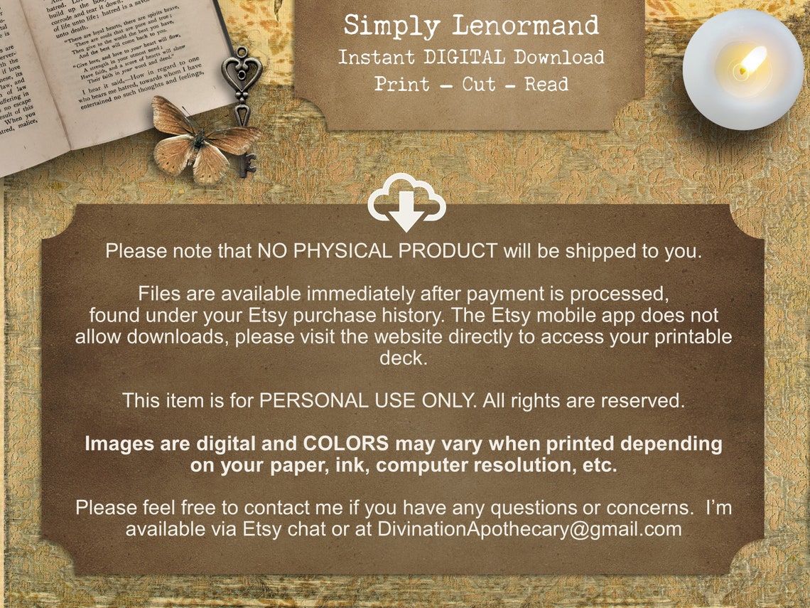 Simply Lenormand Printable Cards, Instant Download, Digital Deck, PDF ...