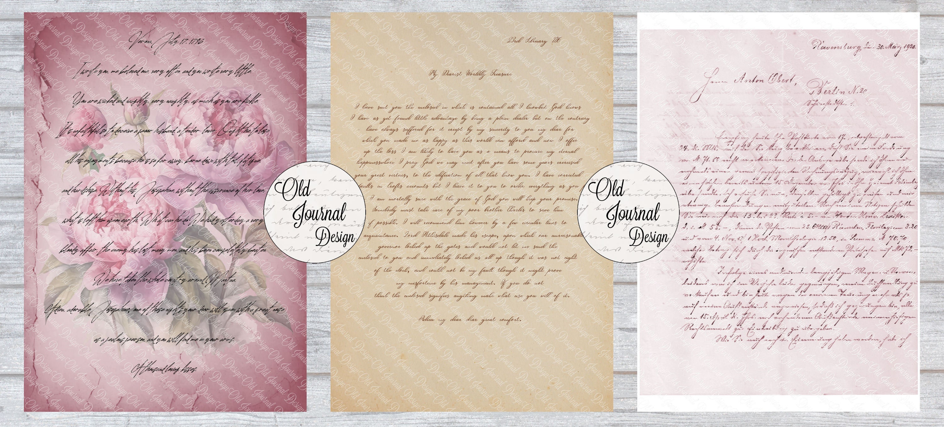 20 Pg Vintage Handwritten romantic Letters Set 1 A4 Printable Junk ...
