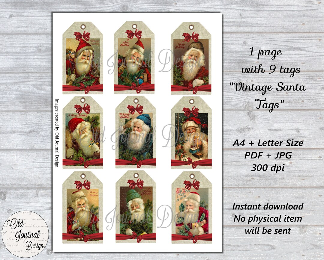CHRISTMAS Tags Santa Claus A4 US Letter Size Vintage - Etsy