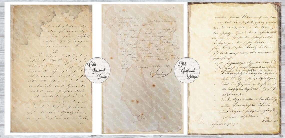 12 Pg Vintage old Documents Set 5 A4 Letter Size Printable Junk Journal ...