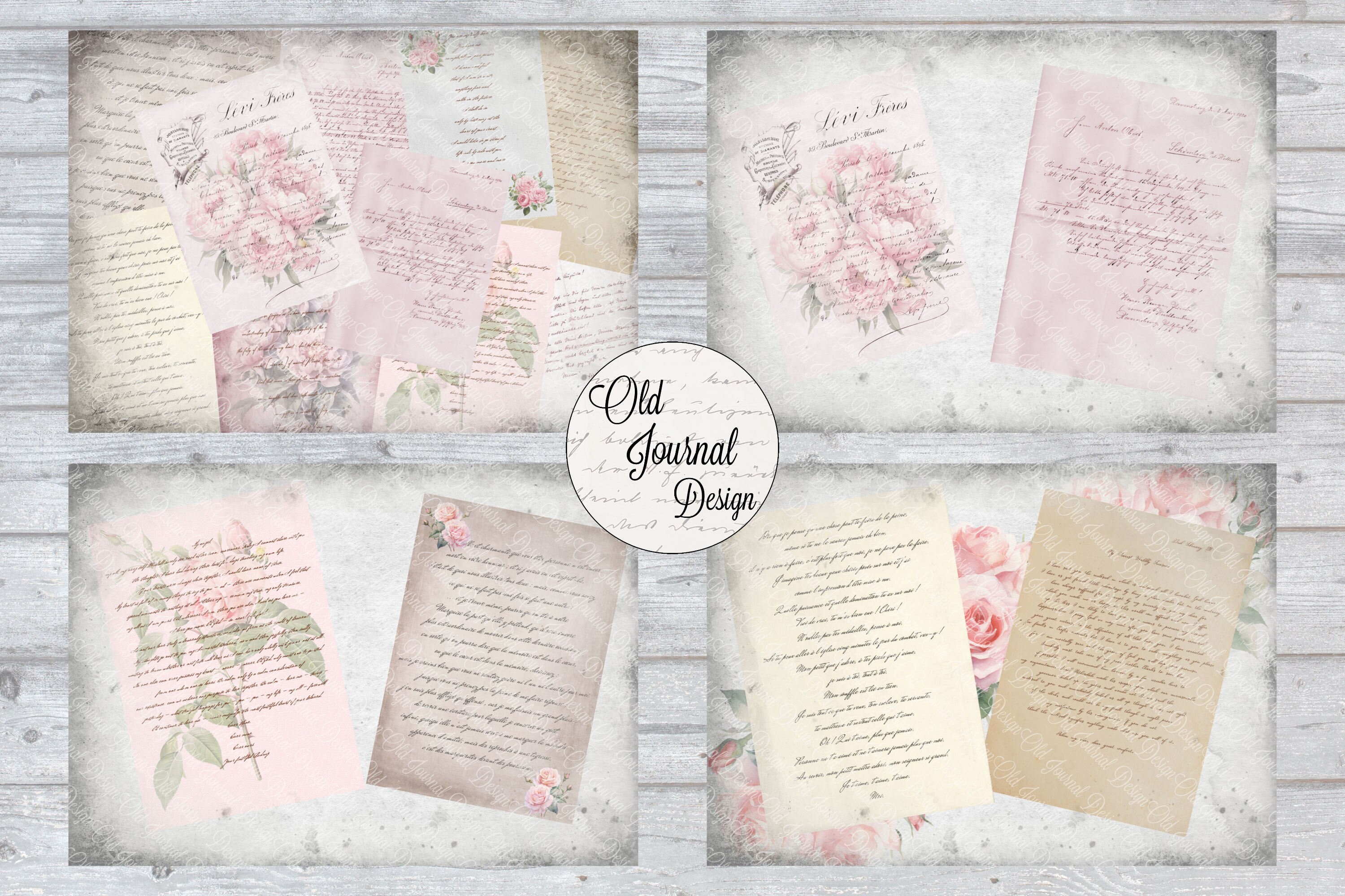 20 Pg Vintage Handwritten romantic Letters Set 1 A4 Printable Junk ...