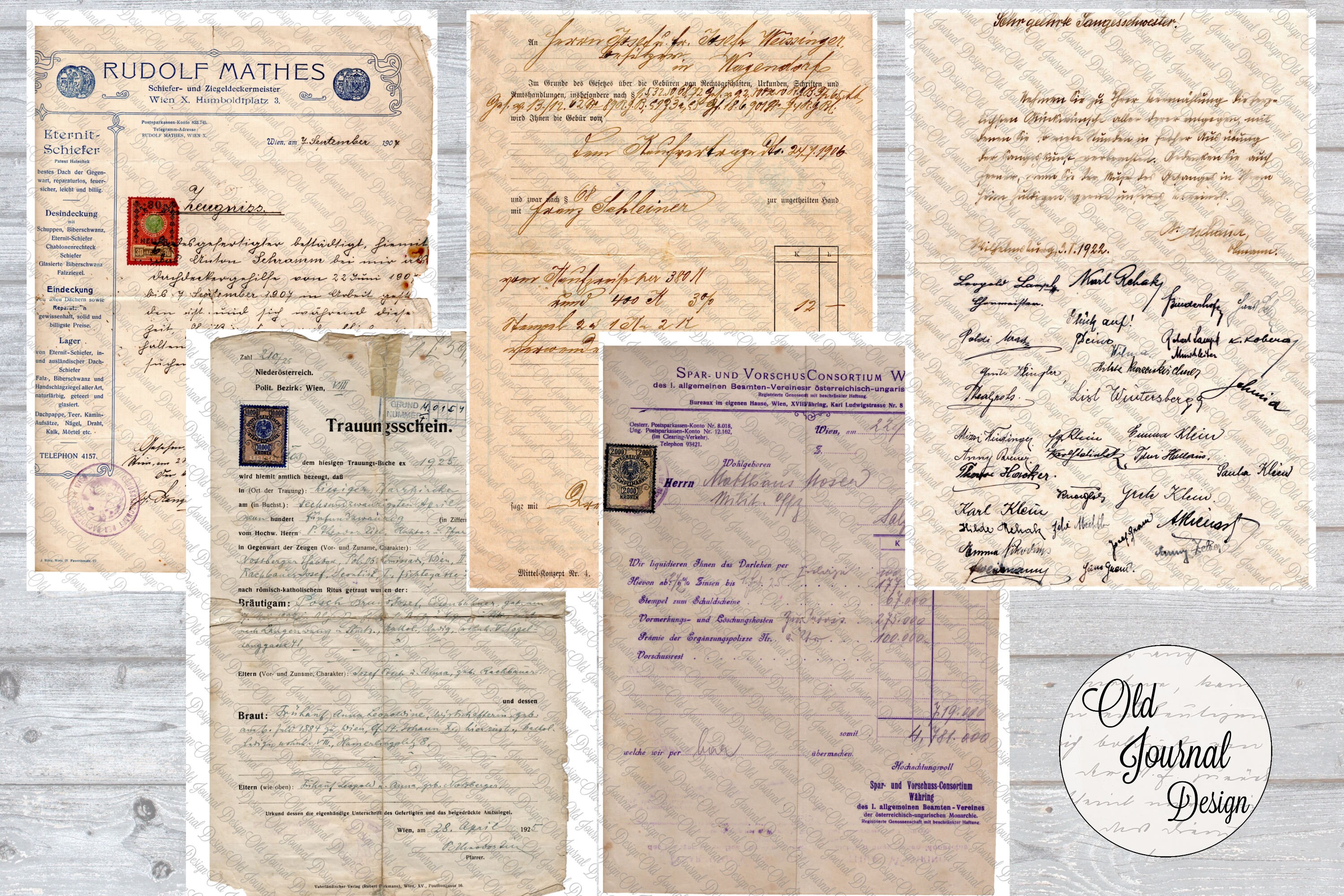 21 Pg Vintage old Documents Set 2 Printable Junk Journal Pages Digital ...