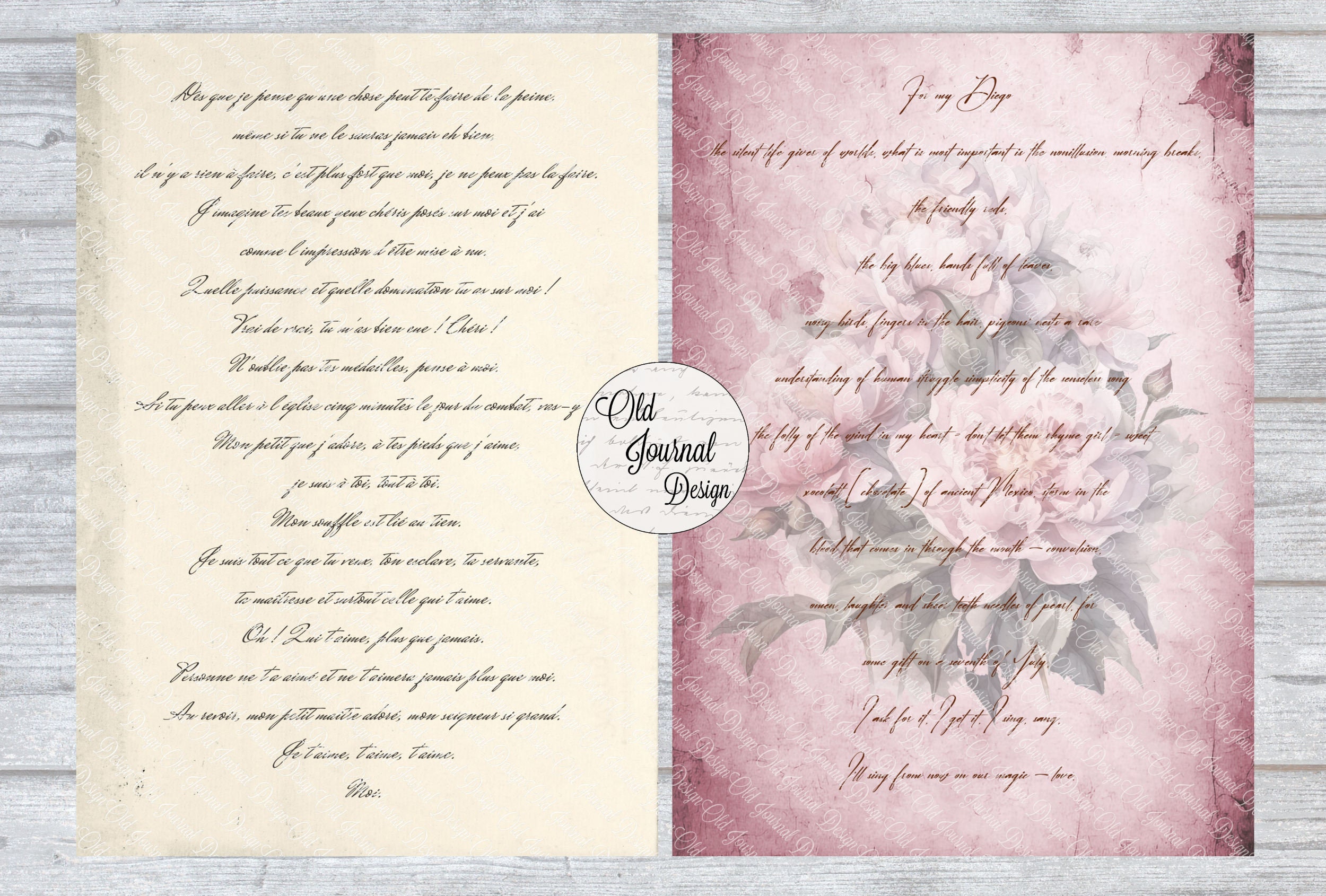20 Pg Vintage Handwritten romantic Letters Set 1 A4 Printable Junk ...