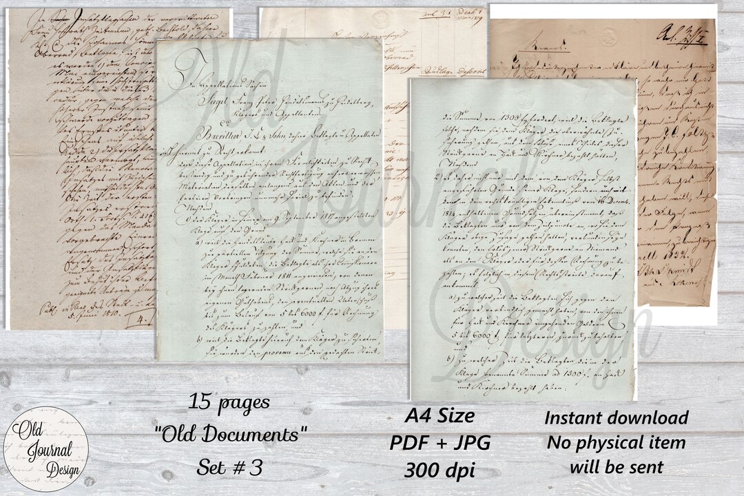 15 Pg Vintage "old Documents Set #3" Printable Junk Journal Pages ...