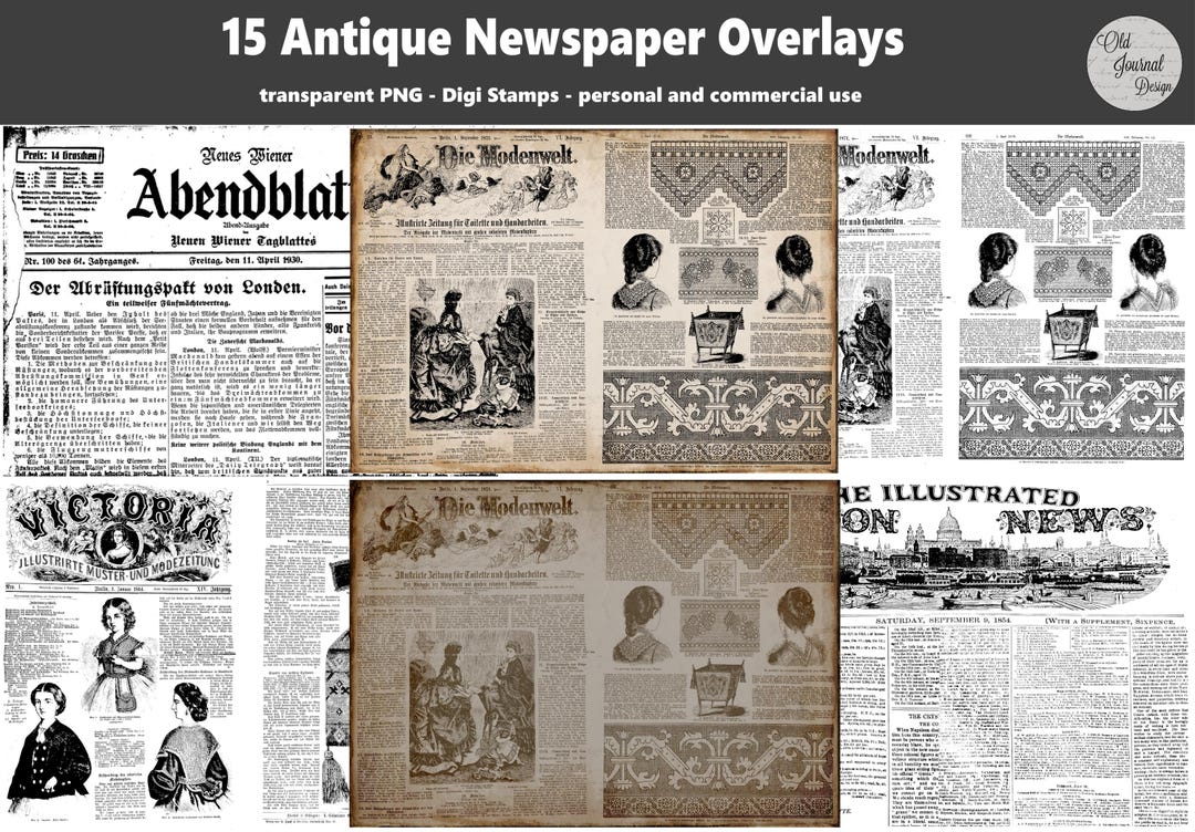Antique Newspaper and Magazine Overlays, Transparent Background, Png ...