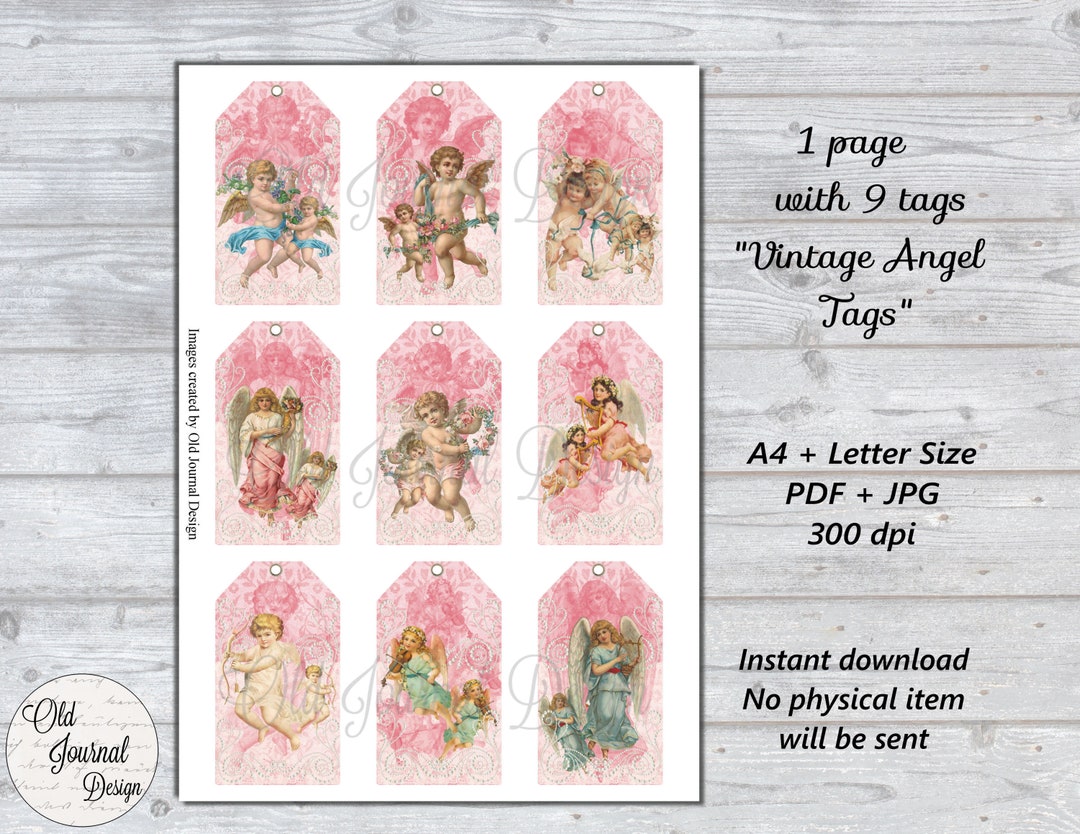 CHRISTMAS Tags Angels A4 US Letter Size Vintage Shabby Chic Printable ...