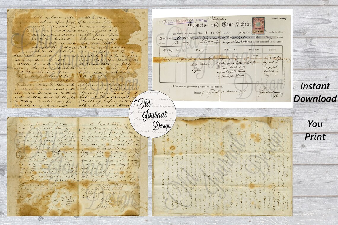 10 Pg Vintage French Old Documents Printable Junk Journal Pages ...