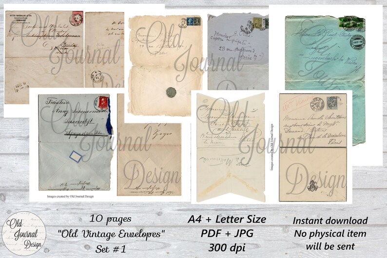 10 Pg OLD Vintage ENVELOPES Set #1 - (a4+letter Size) Printable Junk ...