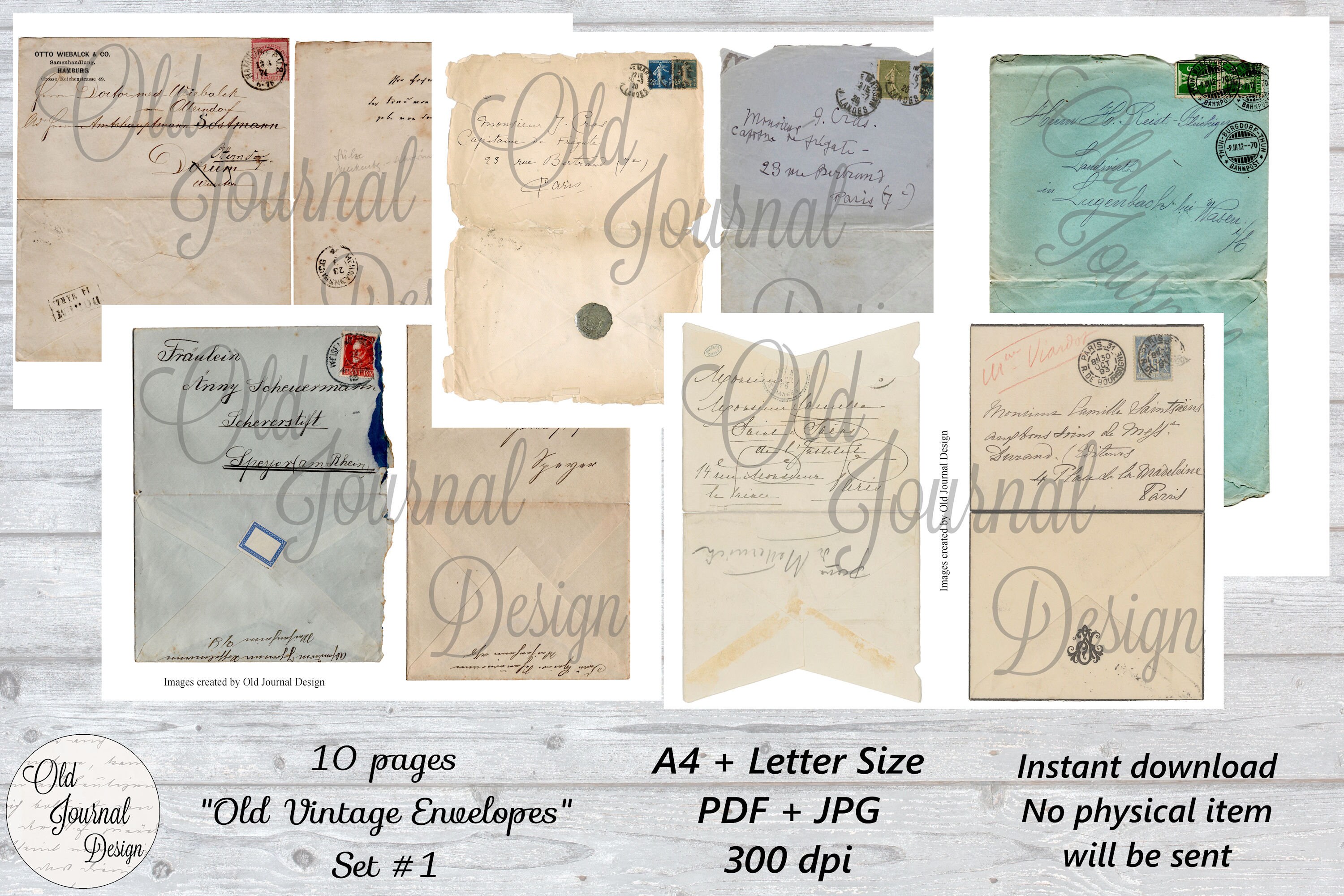 10 Pg OLD Vintage ENVELOPES Set 1 a4letter Size Printable Junk Journal ...