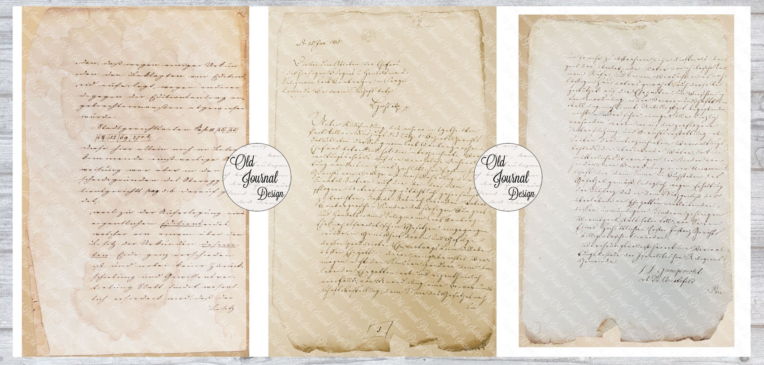12 Pg Vintage old Documents Set 5 A4 Letter Size Printable Junk Journal ...