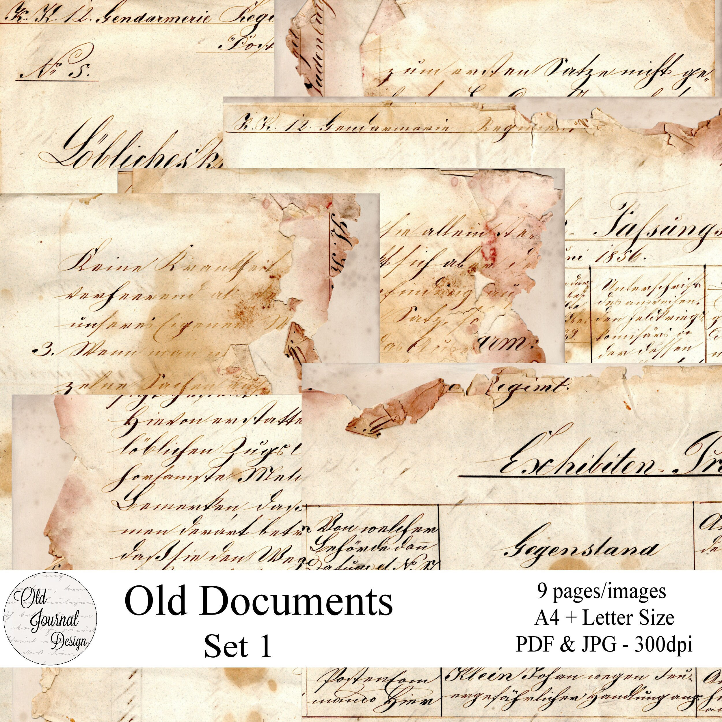 9 Pg Vintage French Old Documents Printable Junk Journal Pages ...