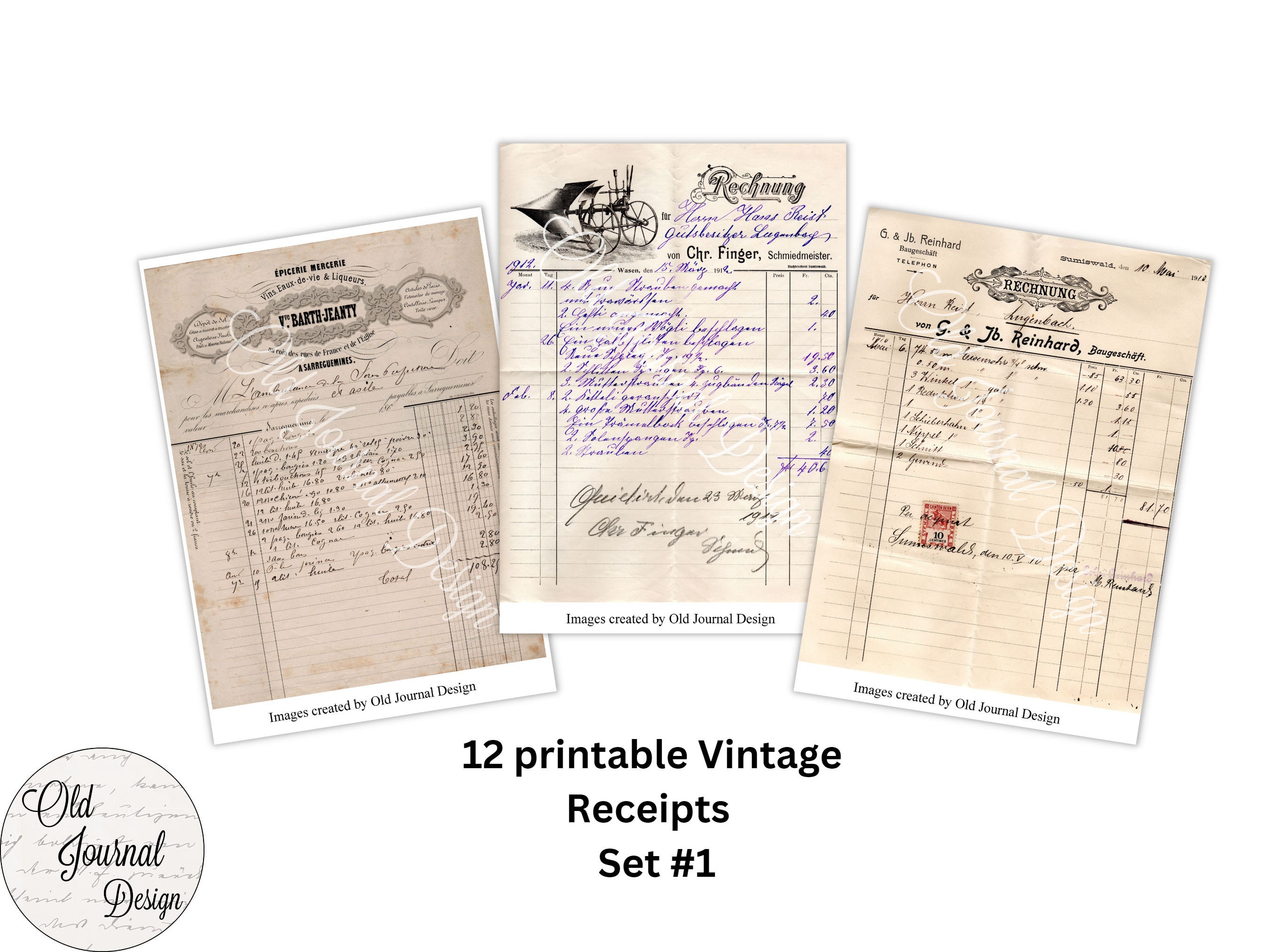 12 Pg Vintage French Old Receipts Printable Junk Journal Pages ...