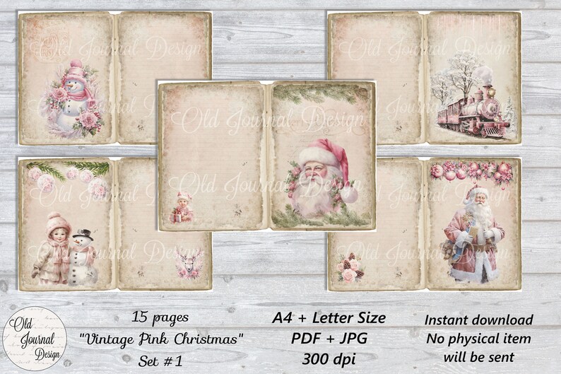 15 Pg PINK CHRISTMAS Set 1 A4 US Letter Size Vintage - Etsy