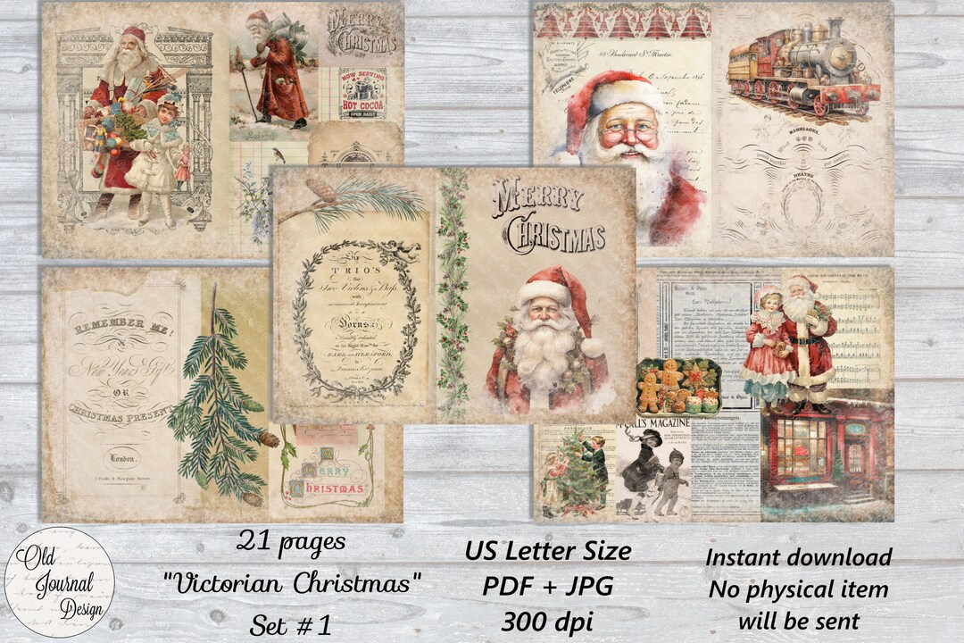 21 Pg VICTORIAN CHRISTMAS Set 1 US Letter Size Vintage Printable Junk ...