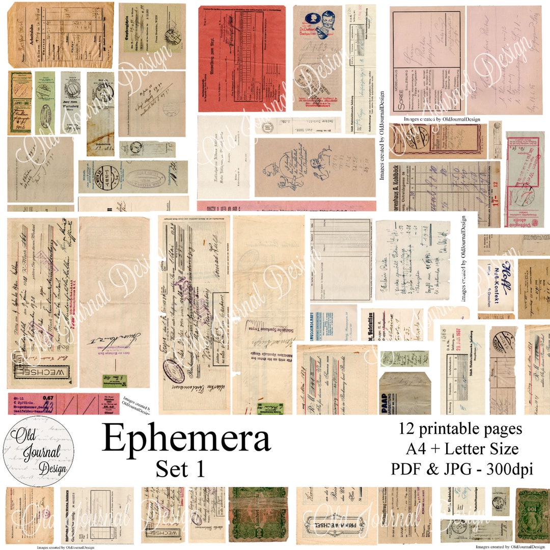 12 Pg Vintage French Old Ephemera Printable Junk Journal Pages ...