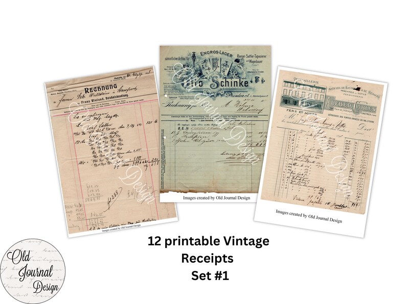 12 Pg Vintage French Old Receipts Printable Junk Journal Pages ...