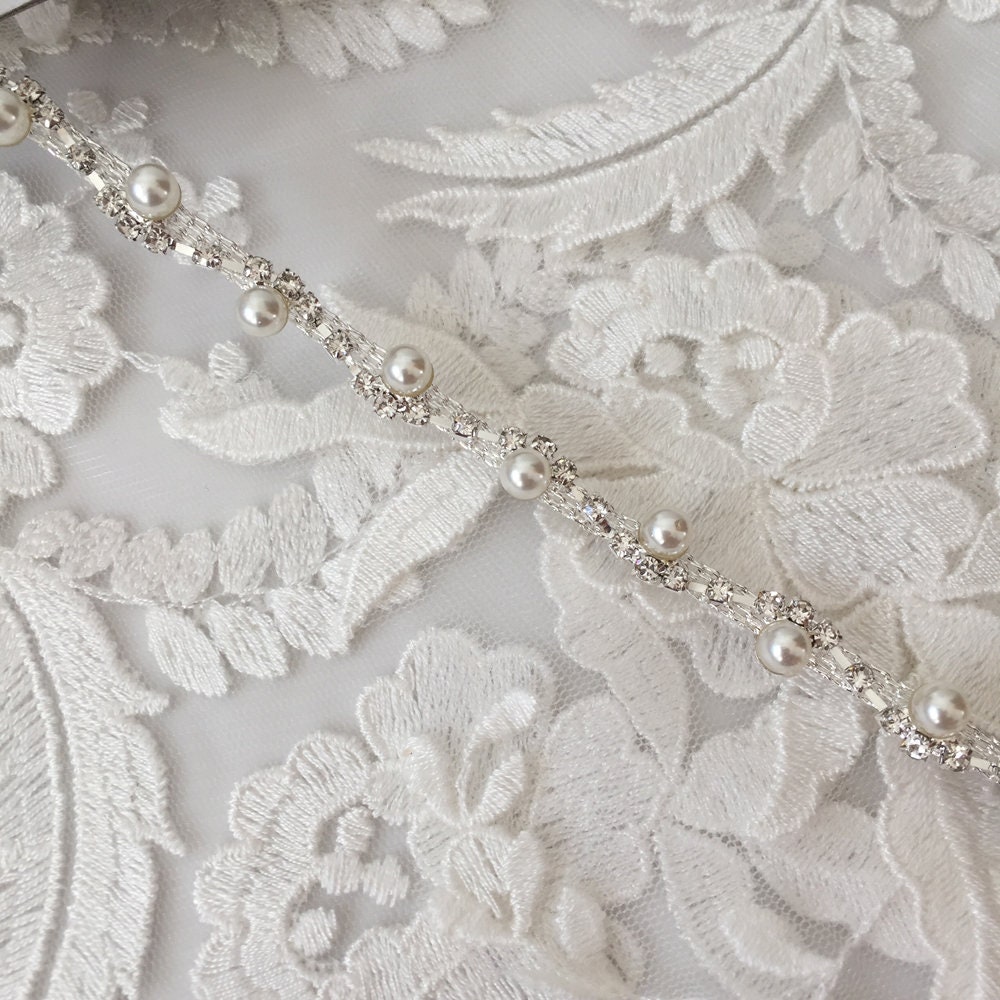 Rhinestone & Pearl Beaded Chain Trim, Bridal Applique - Etsy
