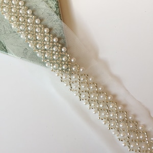 Beaded Pearl Trim Ribbon Chain for Bridal Sash Diamante Wedding Belt ...