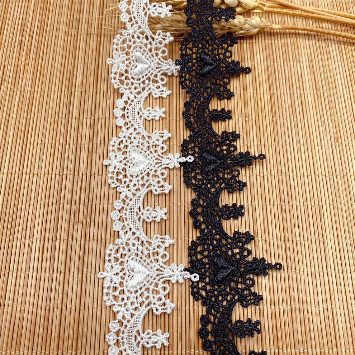 Gothic Hearts Art Deco Fine Embroidered LACE TRIM Sewing Ribbon Craft ...
