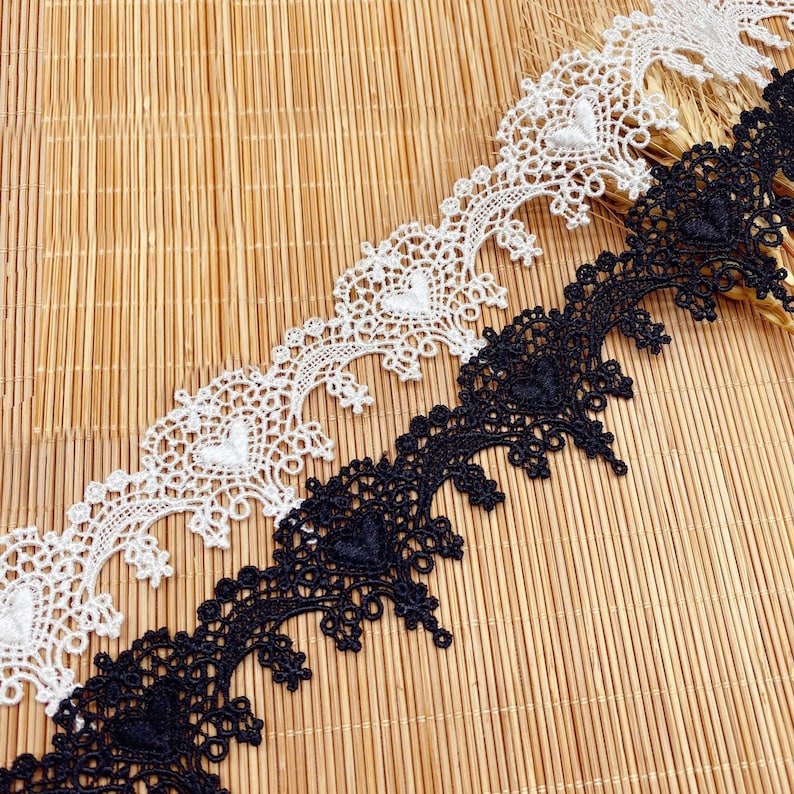 Gothic Hearts Art Deco Fine Embroidered LACE TRIM Sewing Ribbon Craft ...