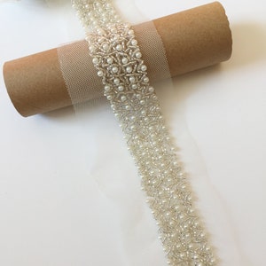 Beaded Pearl Trim Ribbon Chain for Bridal Sash Diamante Wedding Belt ...